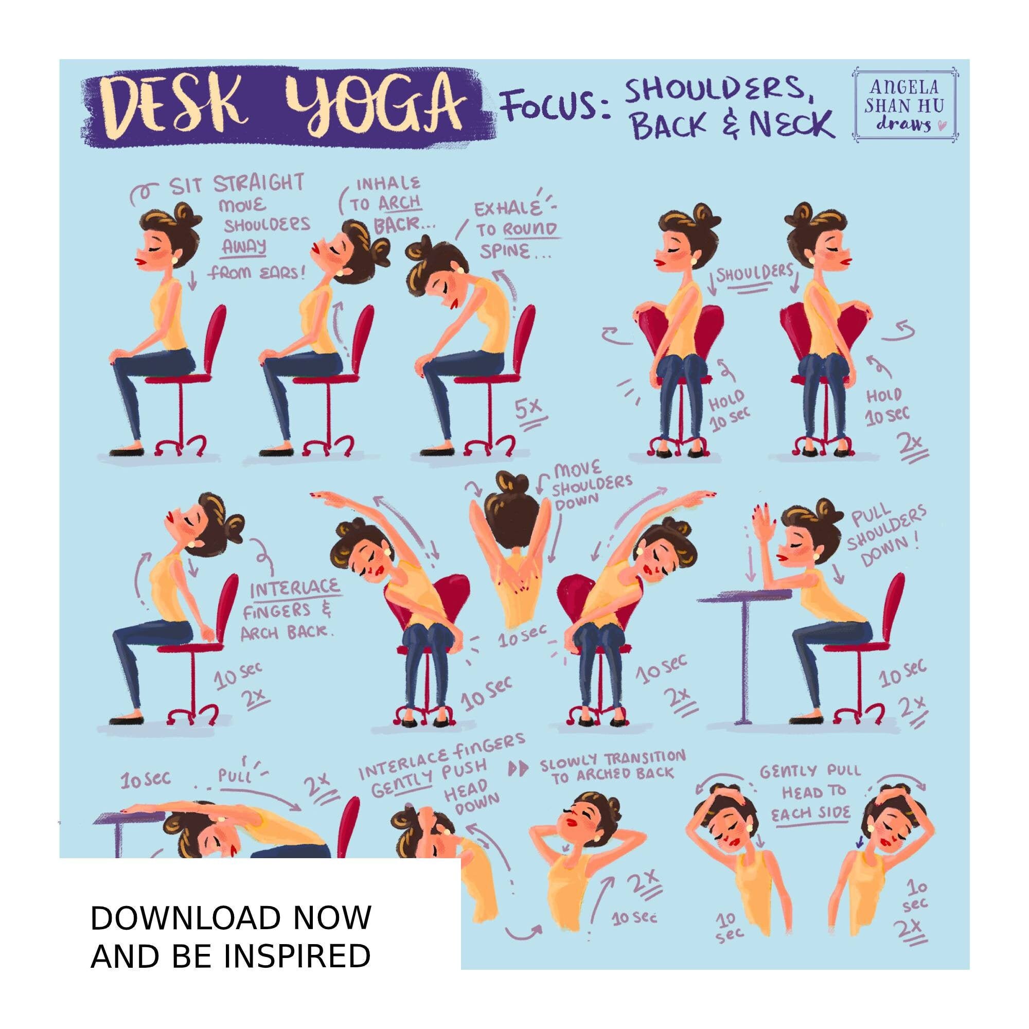 Desk Yoga Print Blue Yoga Pose Print Home Office Print WFH Print Yoga ...
