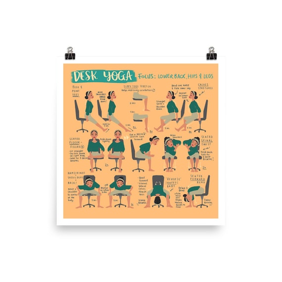 Desk Yoga Poster Physical Print Yoga at Your Desk Office - Etsy