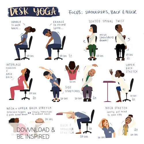 Desk Yoga for Shoulders Back and Neck Healthcare - Etsy Desk Yoga for Shoulders Back and Neck Healthcare - Etsy
