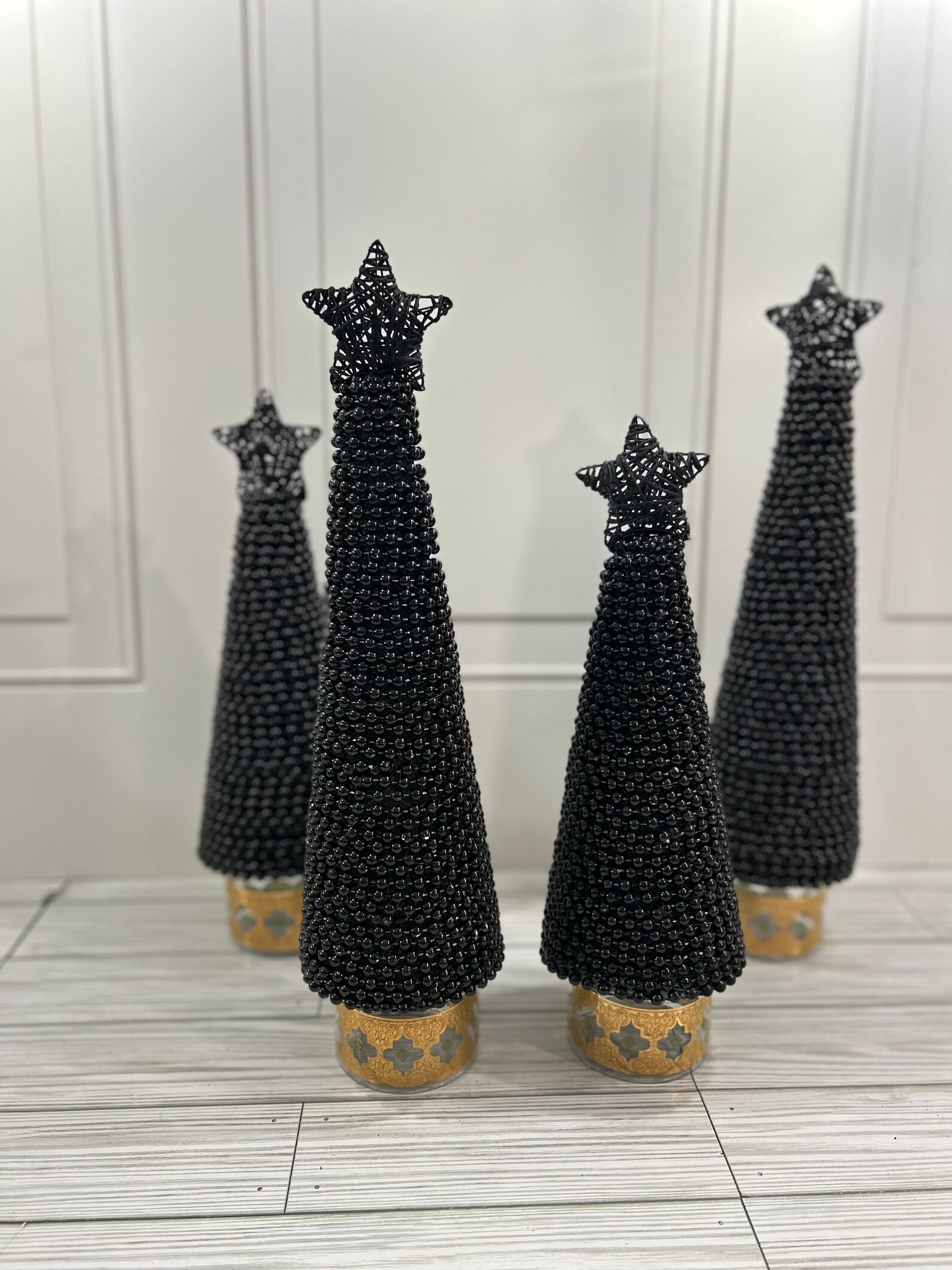 Black Beaded Christmas Trees: Gothic Spooky Decor (set of 2) - Etsy