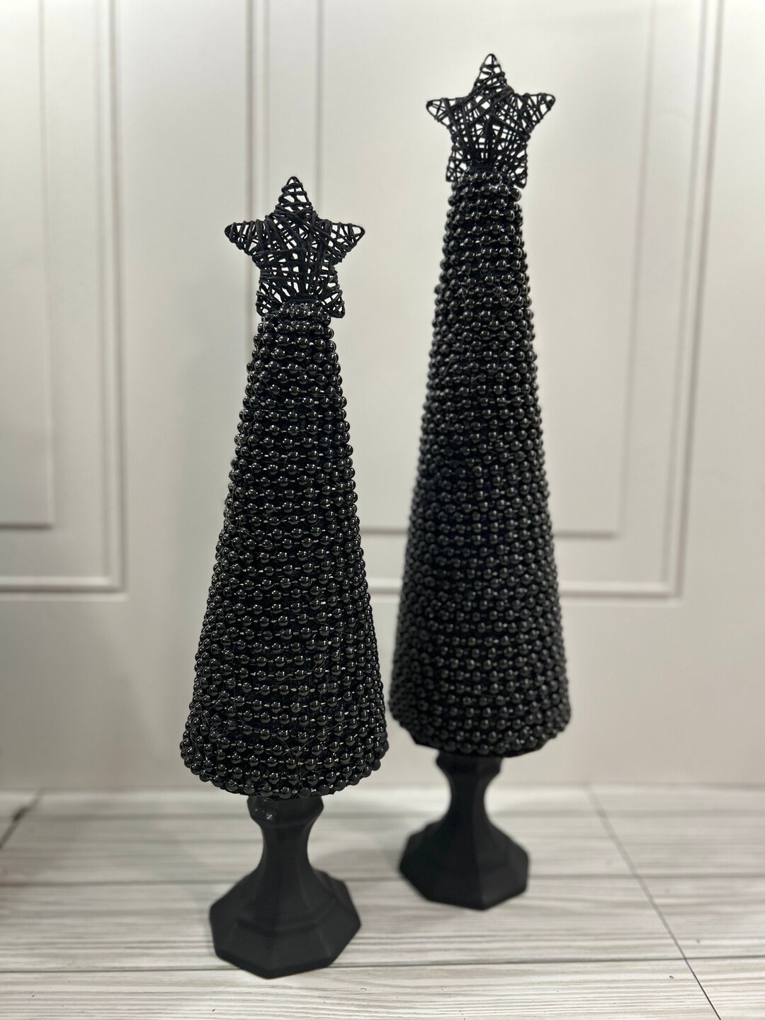 Black Beaded Christmas Trees: Gothic Spooky Decor (set of 2) - Etsy
