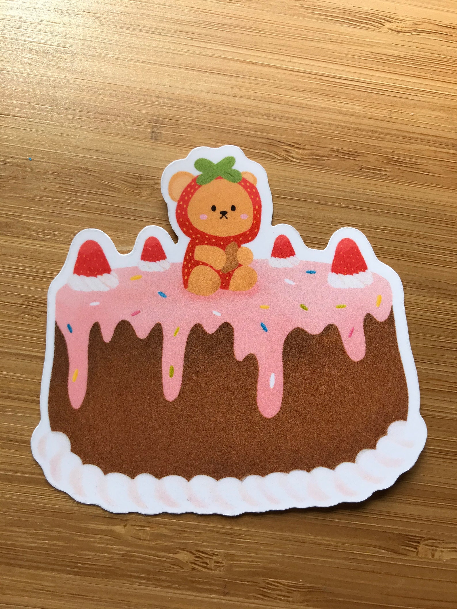 Cake Sticker / Strawberry Bear / Strawberry Cake - Etsy