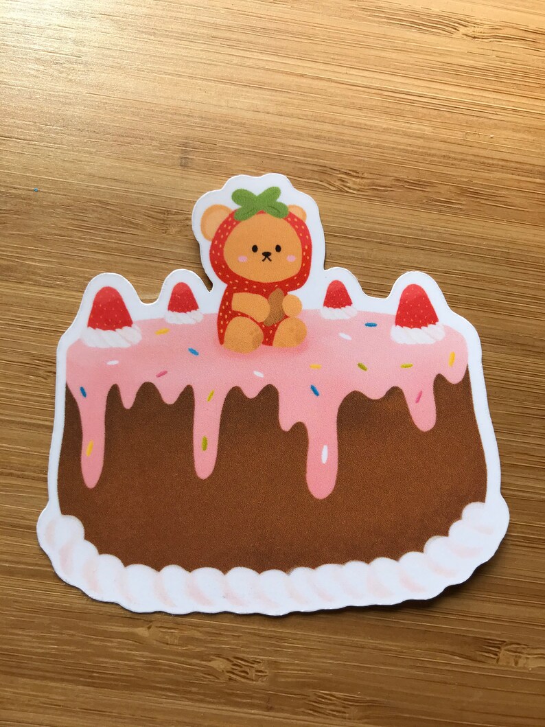 Cake Sticker / Strawberry Bear / Strawberry Cake - Etsy