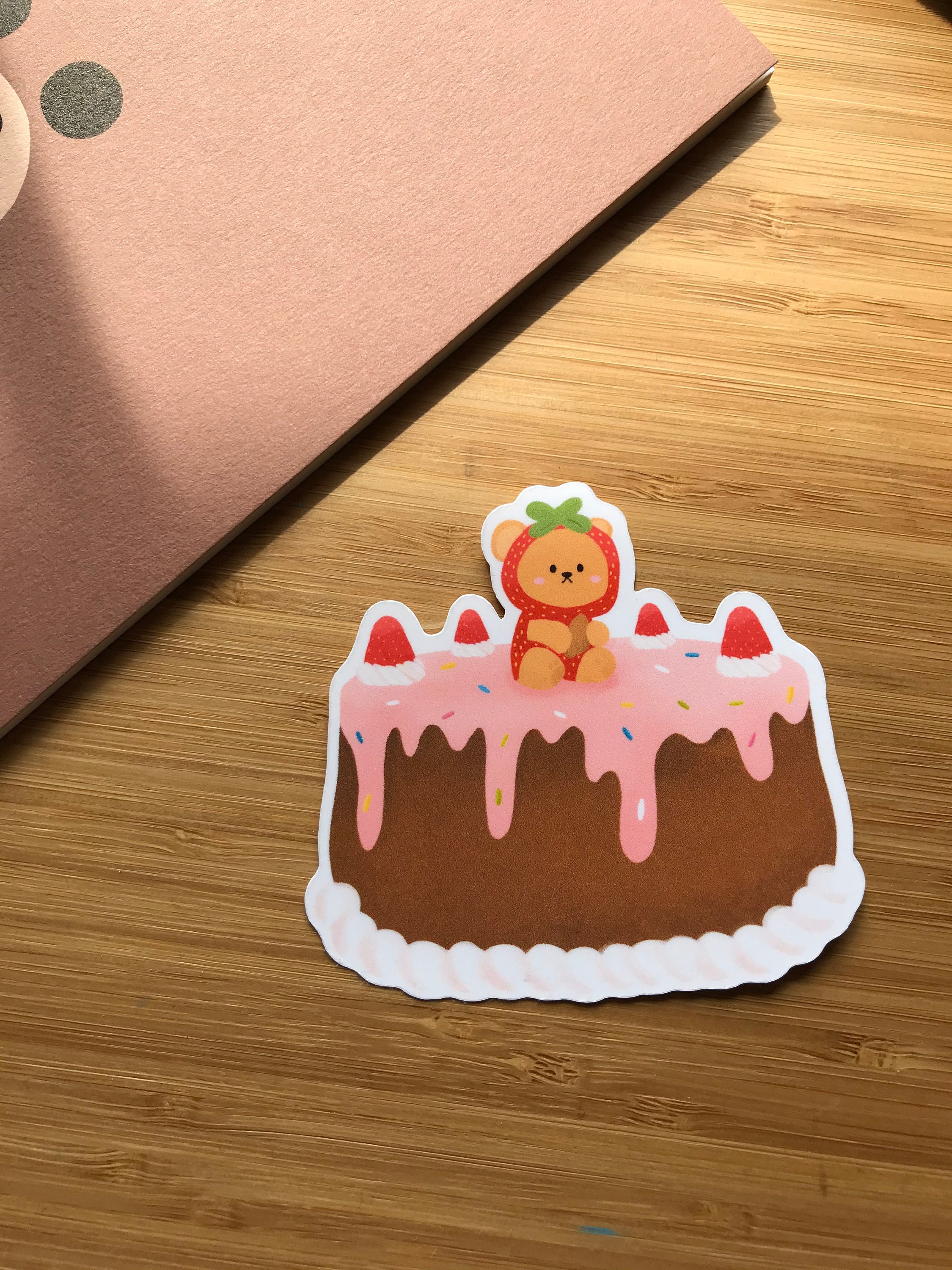 Cake sticker / strawberry bear / strawberry cake | Etsy