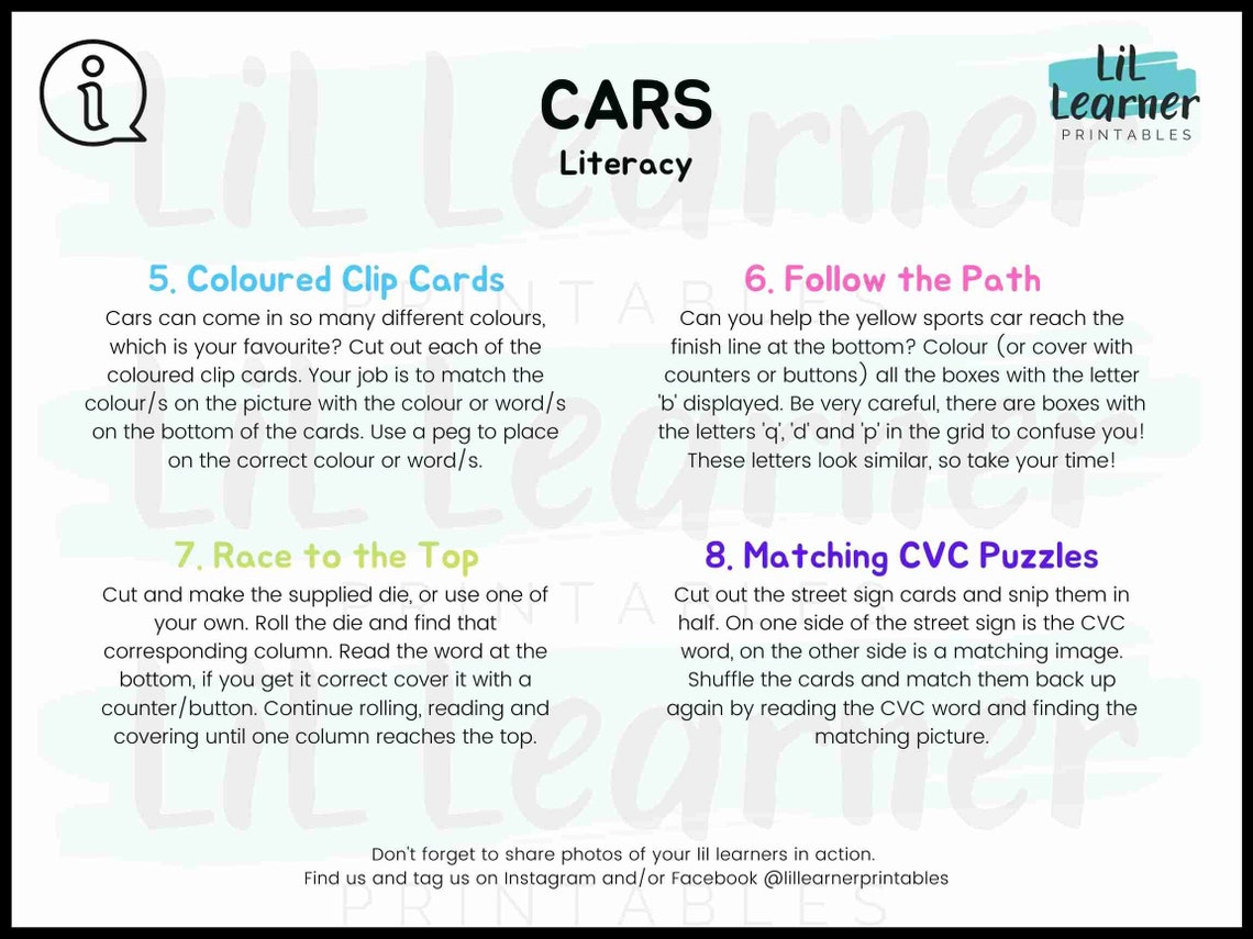Printable Educational Activity Homeschool Cars Busy Books | Etsy