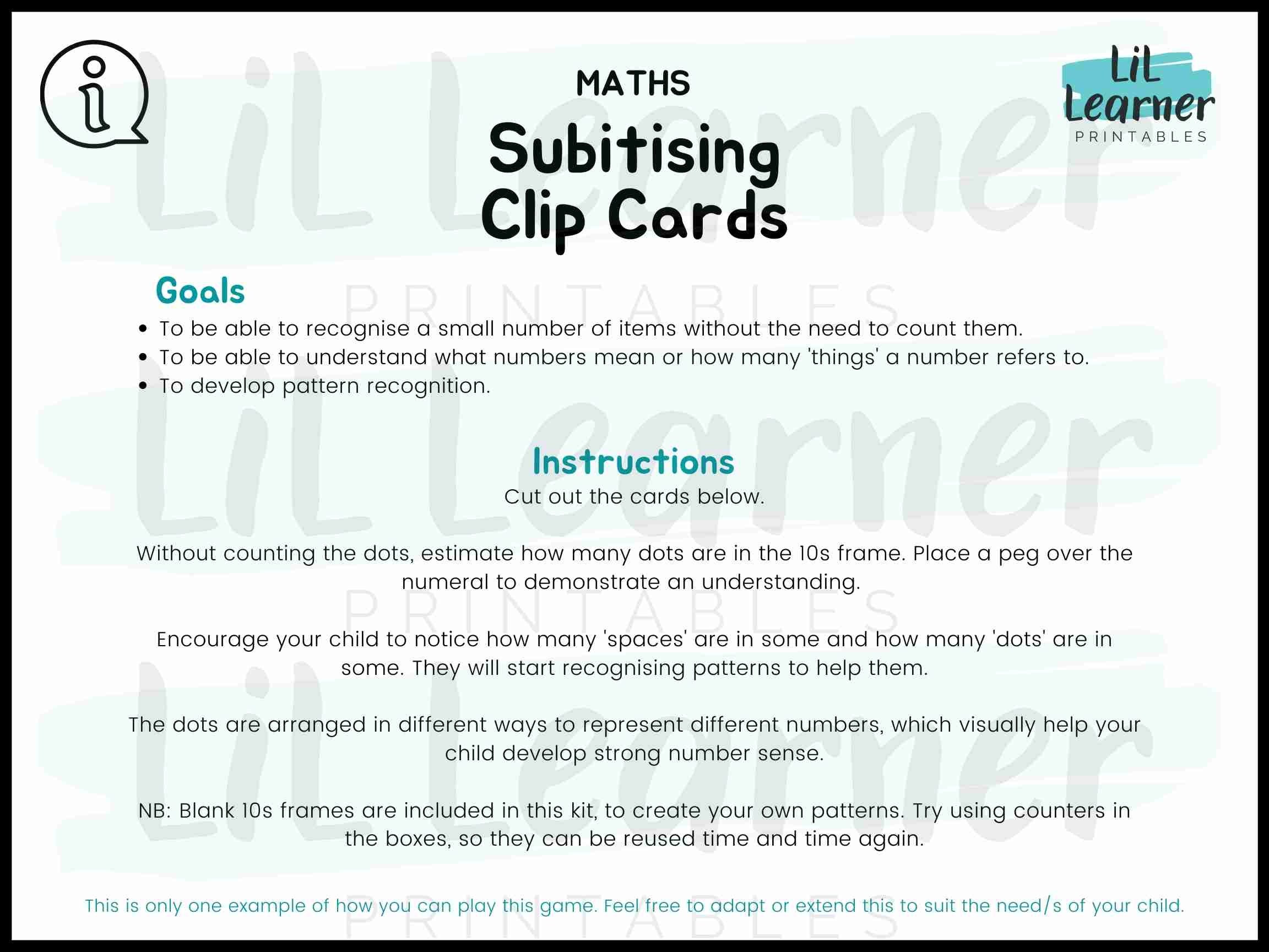 Printable, Educational Activity, Homeschool, Maths, Subitising, Number ...