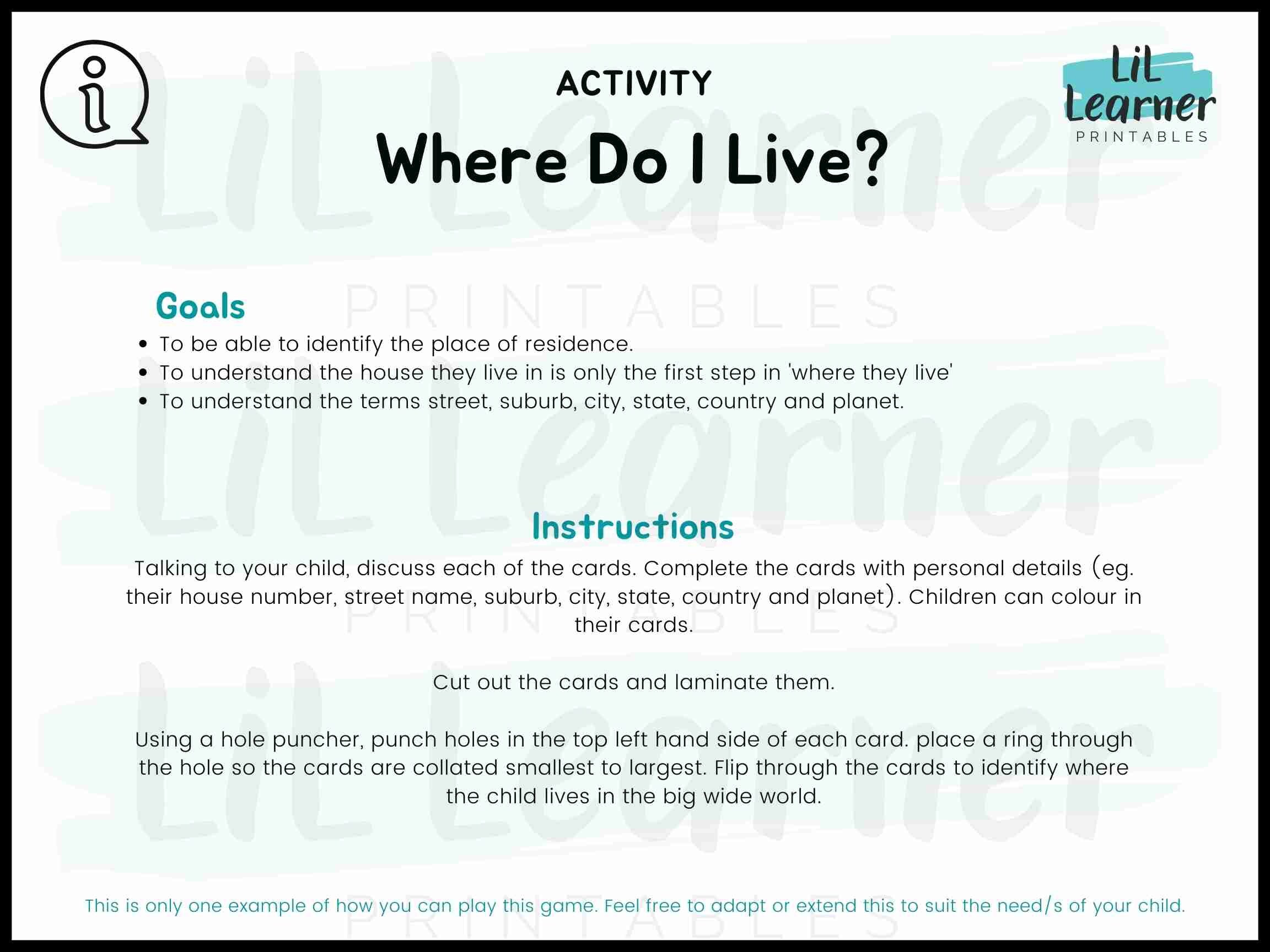 Printable, Educational Activity, Homeschool, Where Do I Live - Etsy