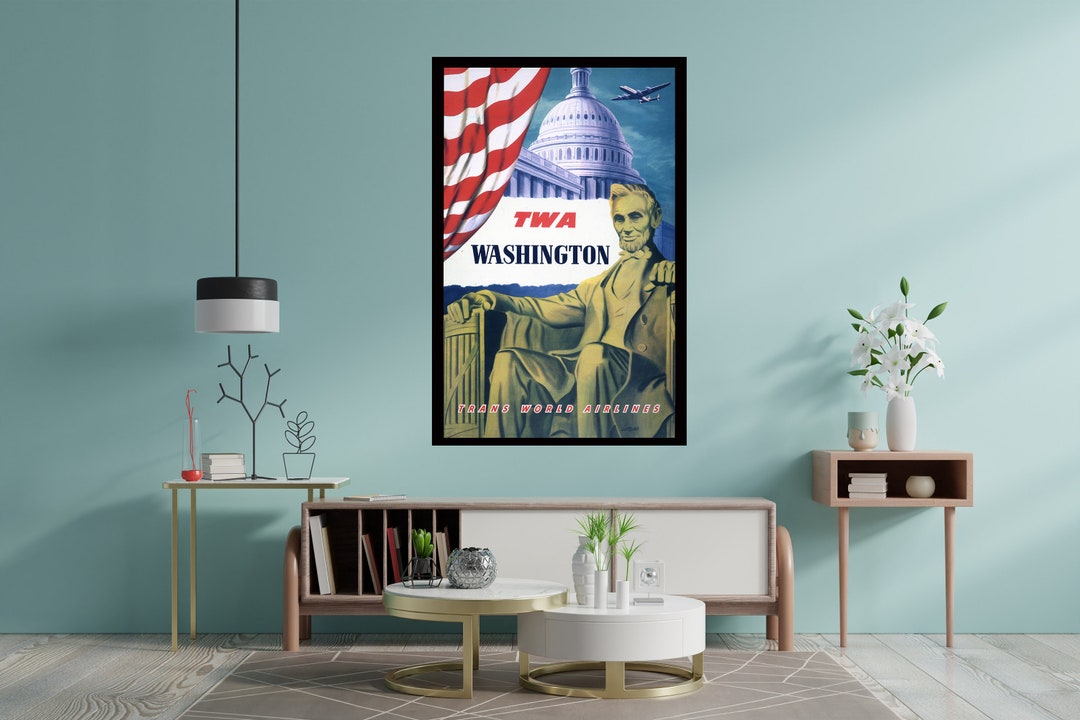 Póster de viaje de TWA Airlines Washington DC Lincoln - Etsy España