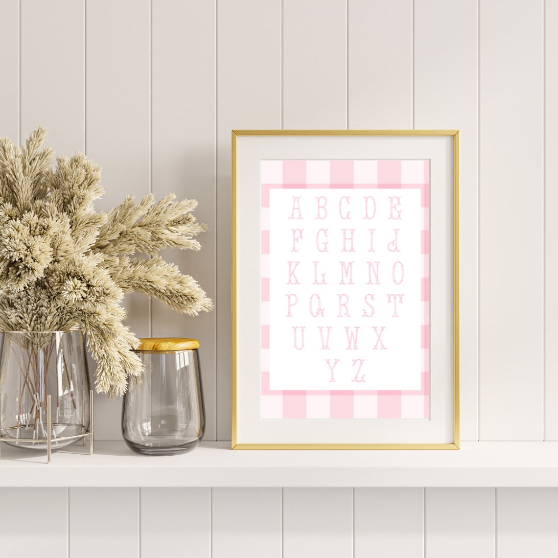 Pink Gingham Nursery Wall Art Baby Girls Nursery Digital Download ...