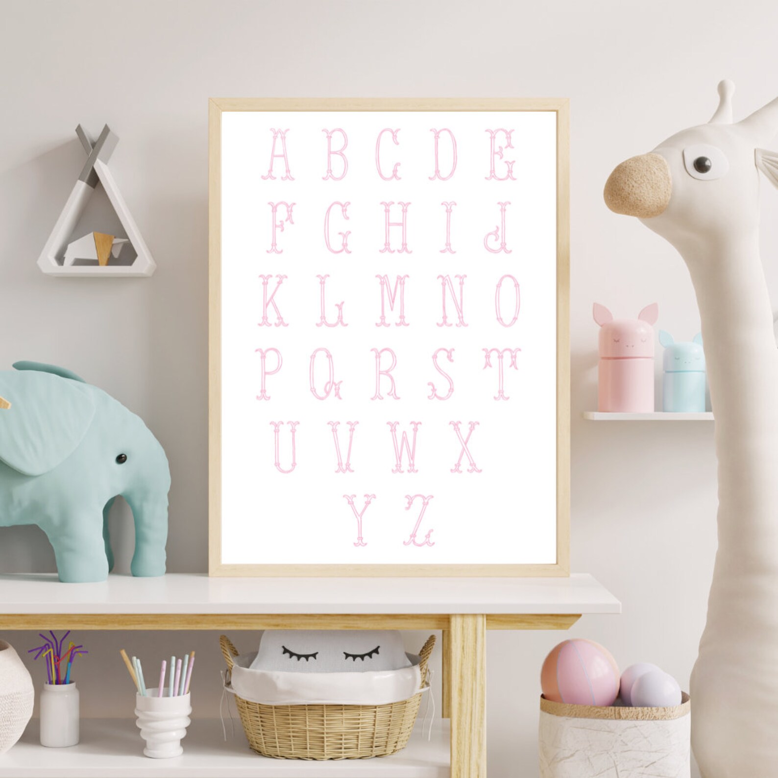 Nursery Wall Art Alphabet Poster Digital Download Pink Baby Girls ...