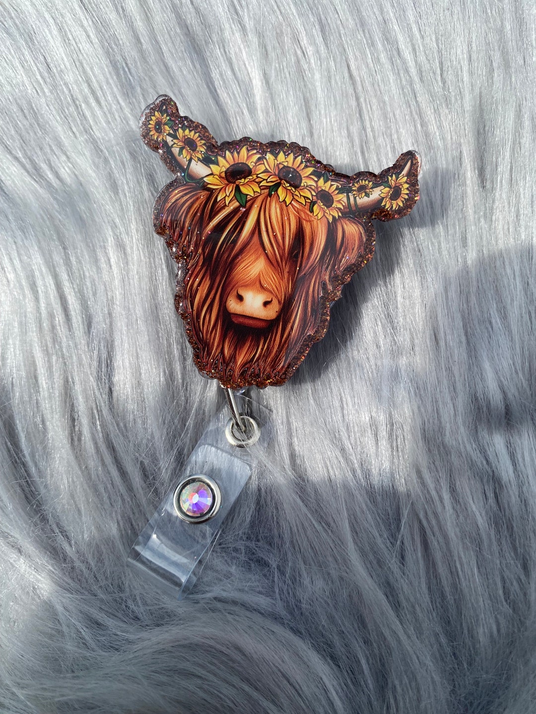 Highland Cow Interchangeable Badge Reel, Retractable Animal Badge Reel ...