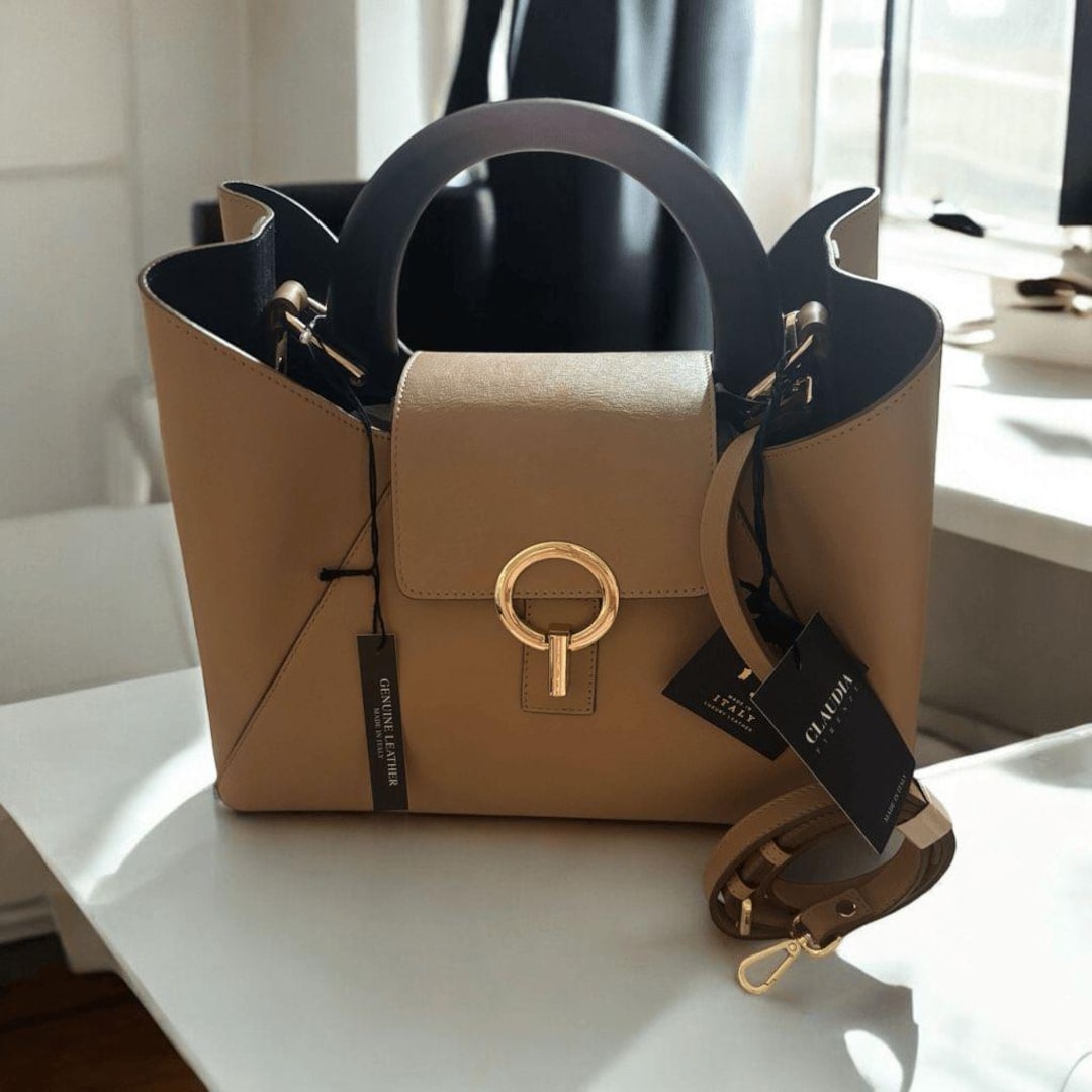 Claudia Firenze Isadora Italian Taupe Leather Tote Satchel Handbag ...