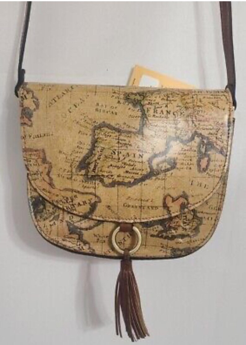 Patricia Nash Brinlee Leather Saddle Crossbody Bag European Map NWT - Etsy