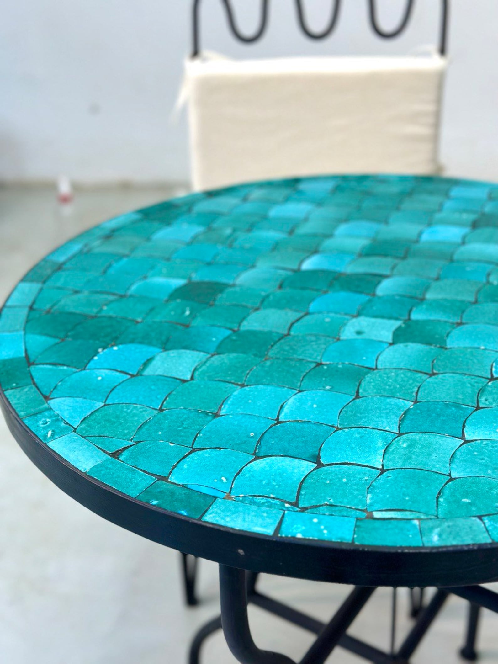 Turquoise Moroccan Zellige Bistro Table Set, Handmade Mosaic Patio ...