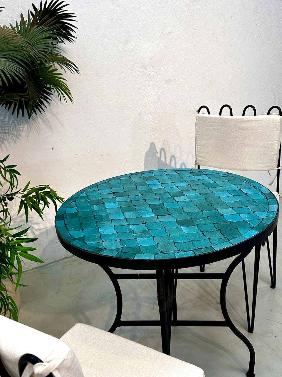 Turquoise Moroccan Zellige Bistro Table Set, Handmade Mosaic Patio ...
