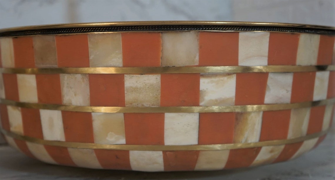 AMAZING BRASS SINK ,checkered Peach Resin and Bone Design Sink ...