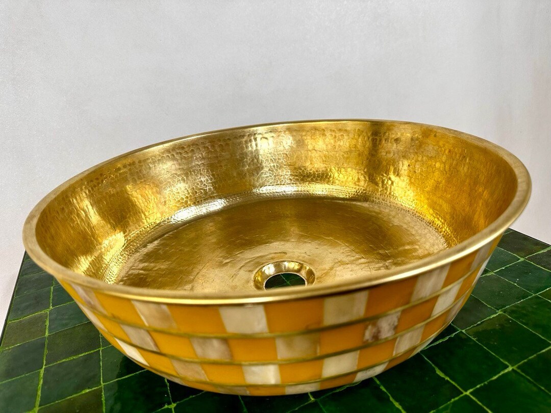 CUSTOM BRASS SINK ,checkered Yellow Resin and Bone Design Sink ...