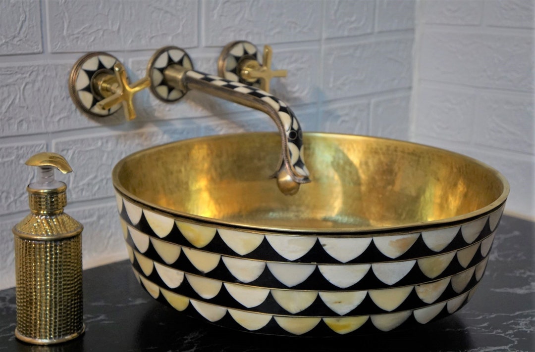 Bathroom Sink , Brass Sink , Bone and Resin Design , Moroccan Bathroom ...