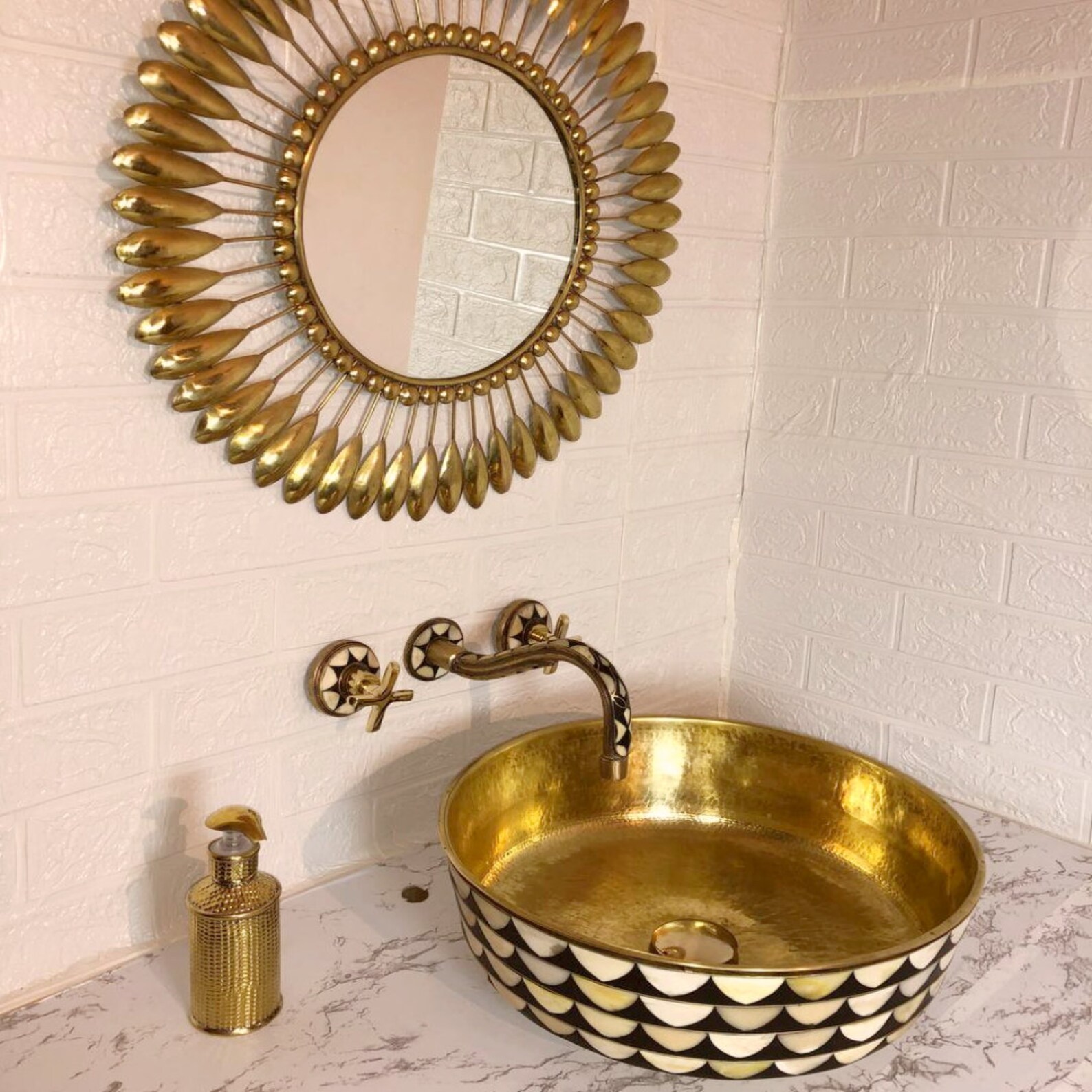 Bathroom Sink , Brass Sink , Bone and Resin Design , Moroccan Bathroom ...