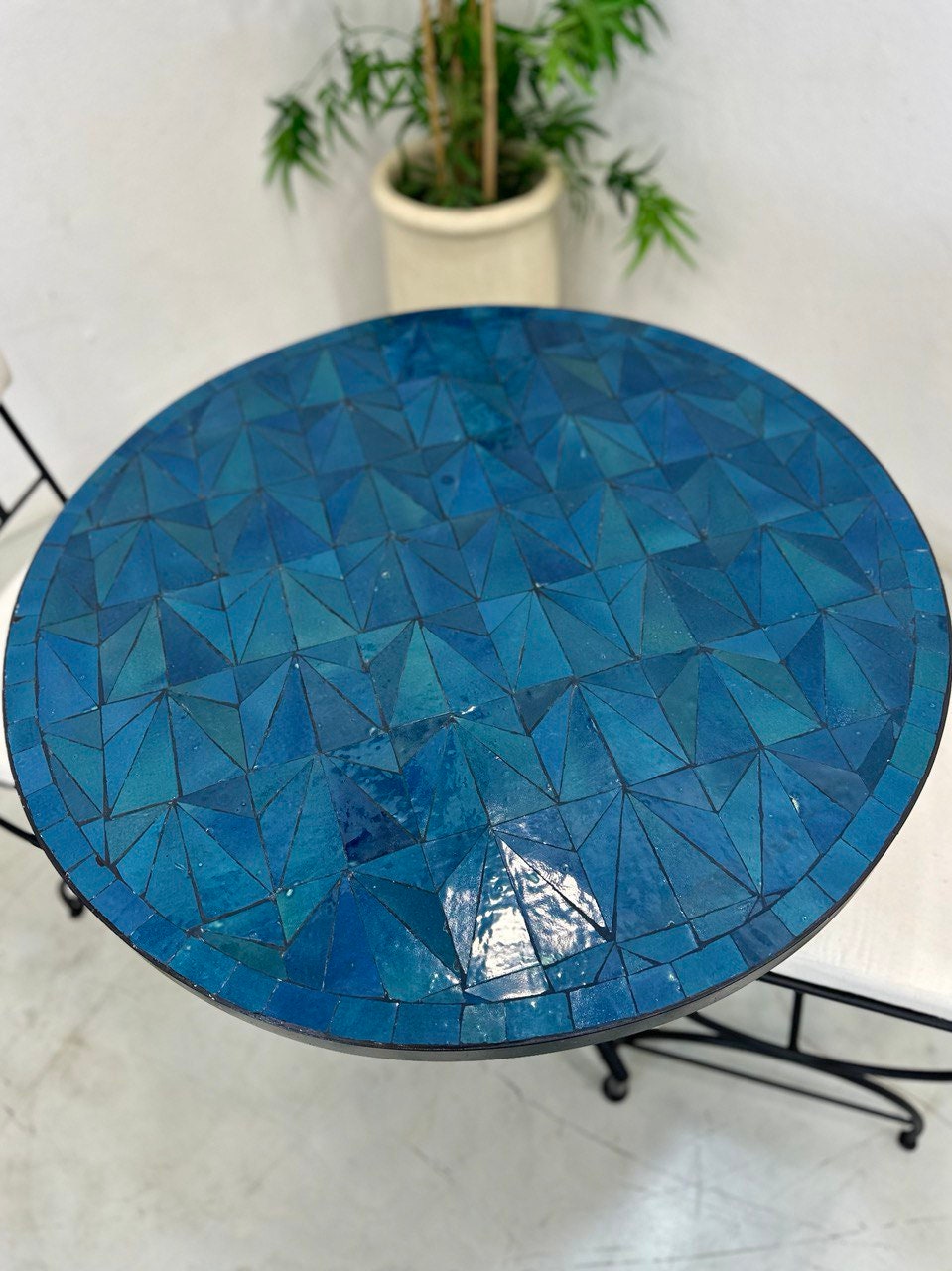 BLUE CUSTOM TILE Table, Handmade Table, Moroccan Zellige Table, Round ...