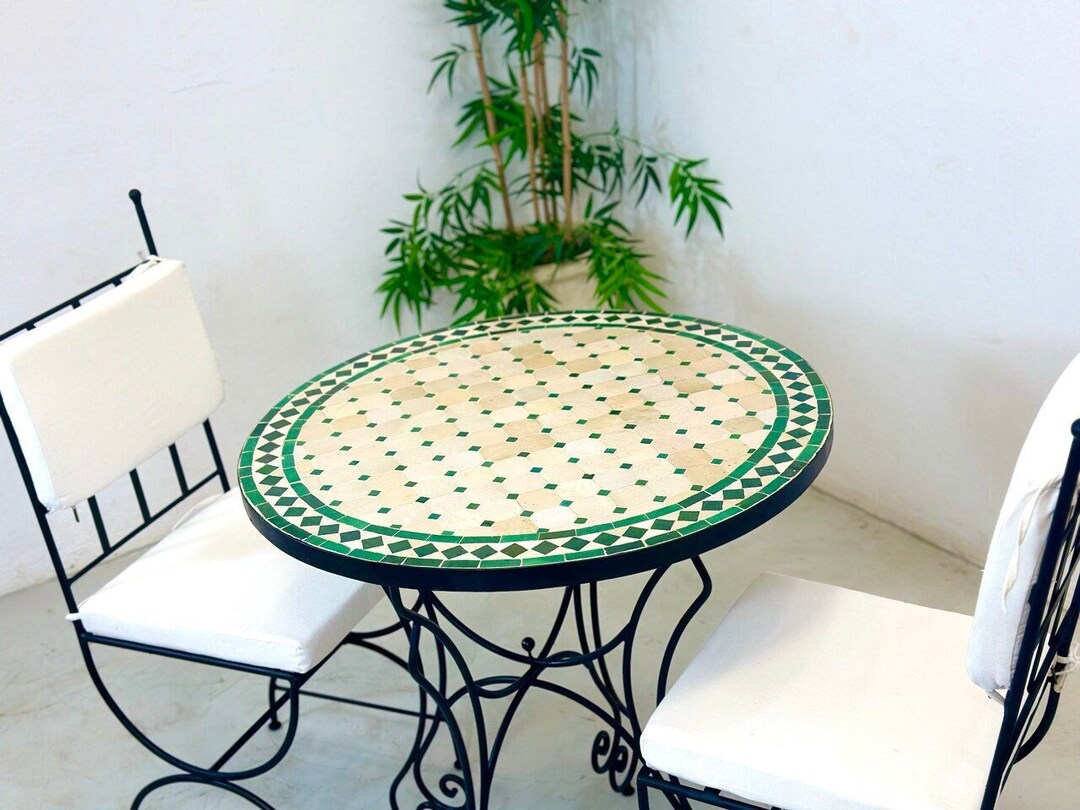 CUSTOM TILE TABLE, Moroccan Zellige Table, Handmade Beige and Green ...