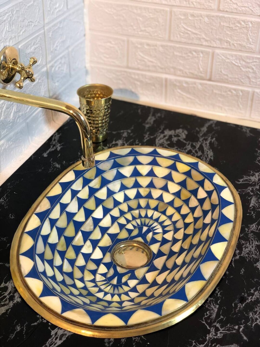 Brass Sink , Bones and Blue Resin Design , Moroccan Bathroom Sink ...