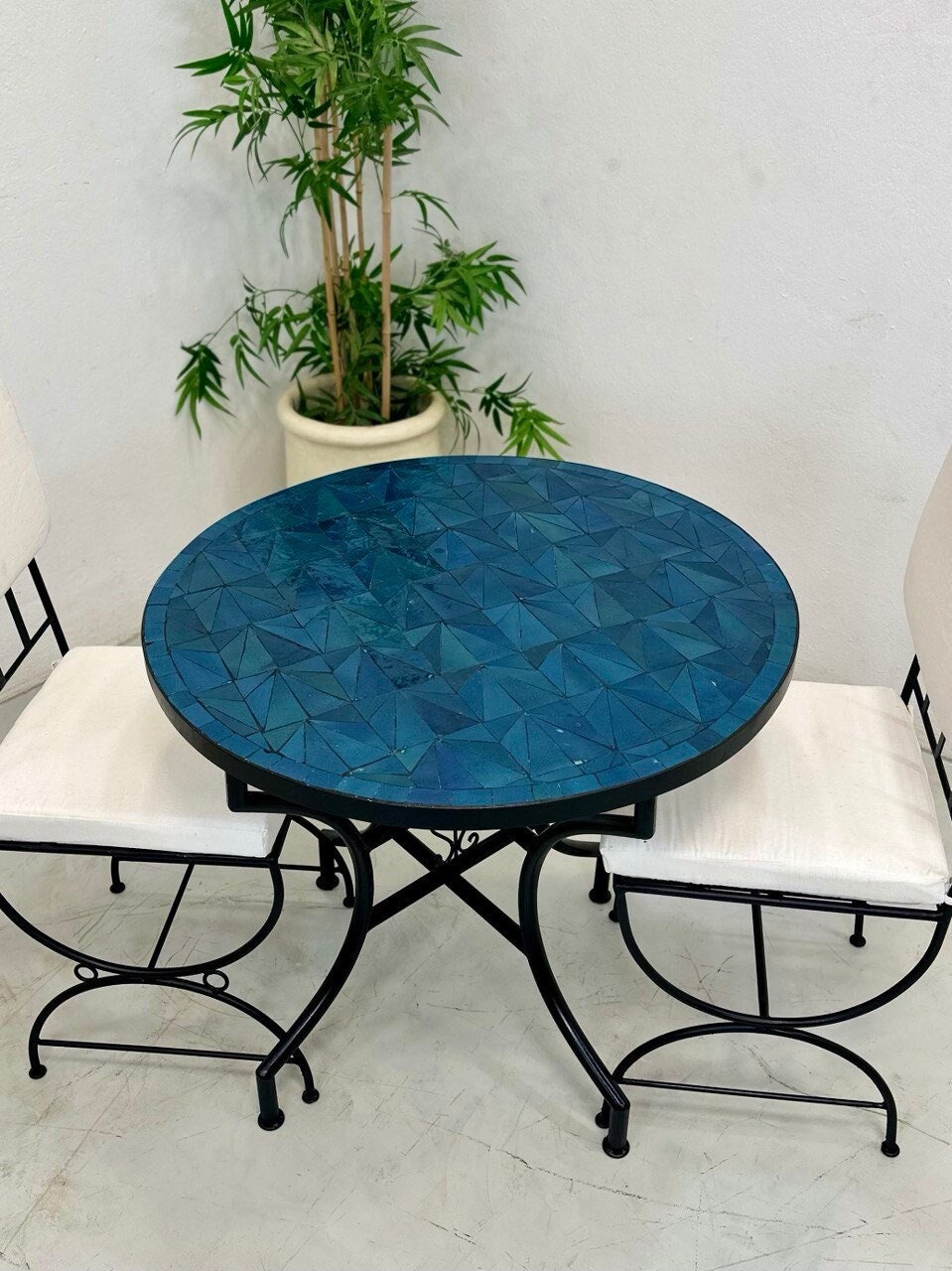 BLUE Moroccan Mosaic Patio Table Set, Handmade Round Bistro Table ...
