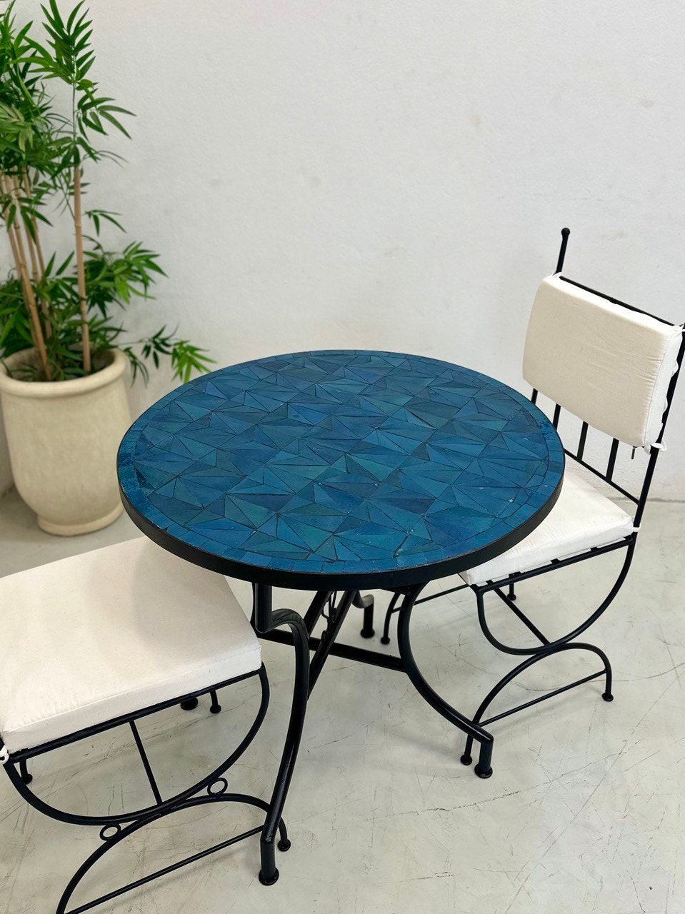 BLUE Moroccan Mosaic Patio Table Set, Handmade Round Bistro Table ...