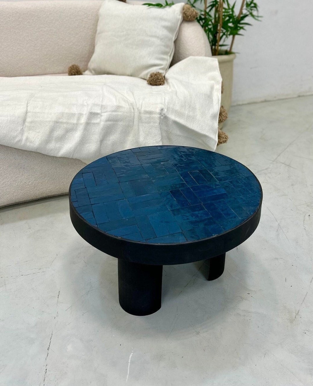CUSTOM TILE TABLE, Moroccan Zellige Table, Handmade Royal Blue Table ...