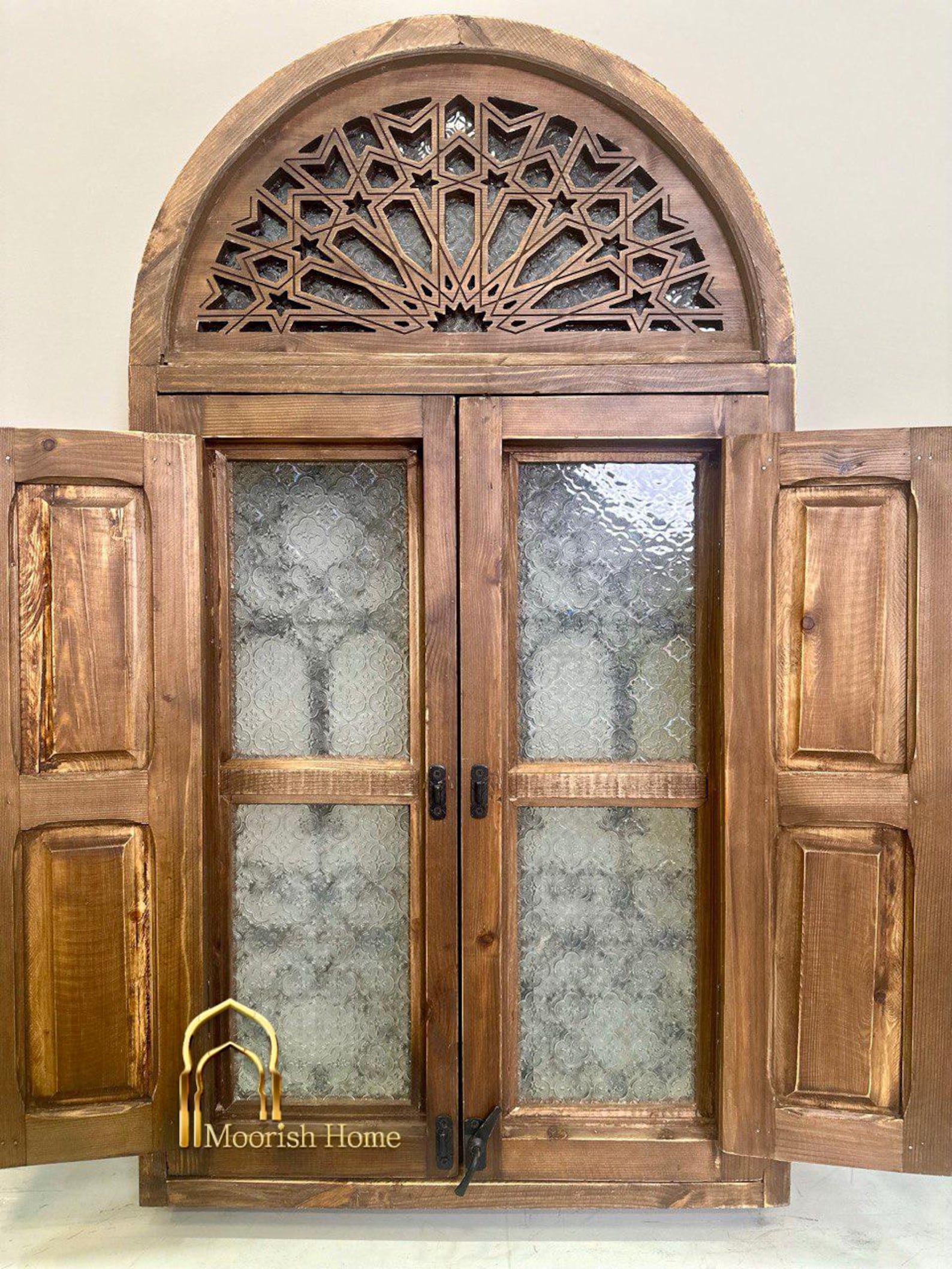 CUSTOM MOROCCAN ARCHED Window With Glass and Traditional Wrought Iron ...