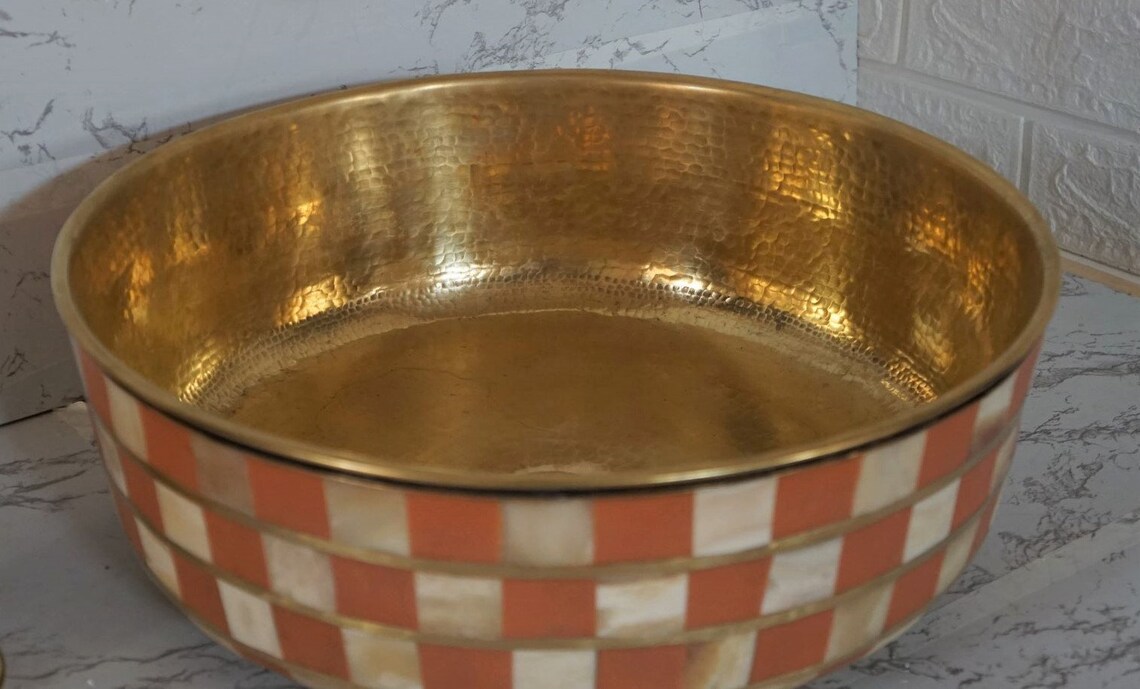 AMAZING BRASS SINK ,checkered Peach Resin and Bone Design Sink ...