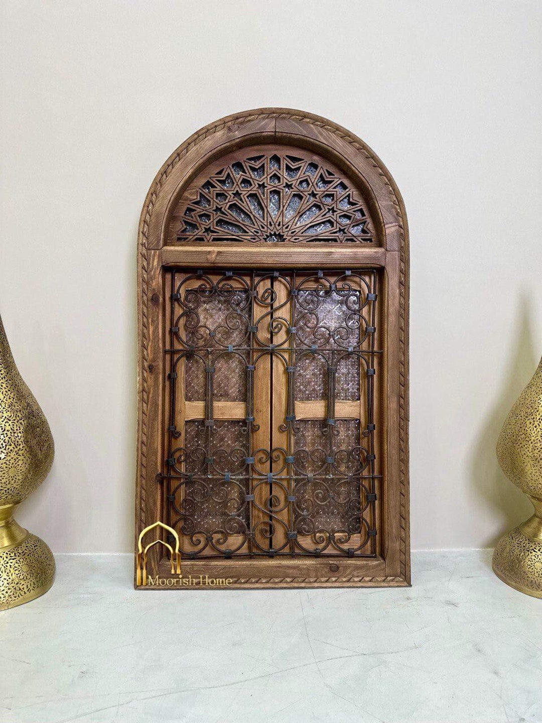 CUSTOM MOROCCAN ARCHED Window With Glass and Traditional Wrought Iron ...