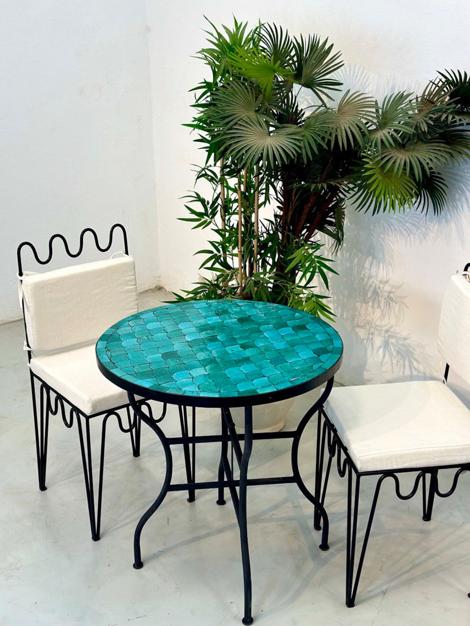 Turquoise Moroccan Zellige Bistro Table Set, Handmade Mosaic Patio ...