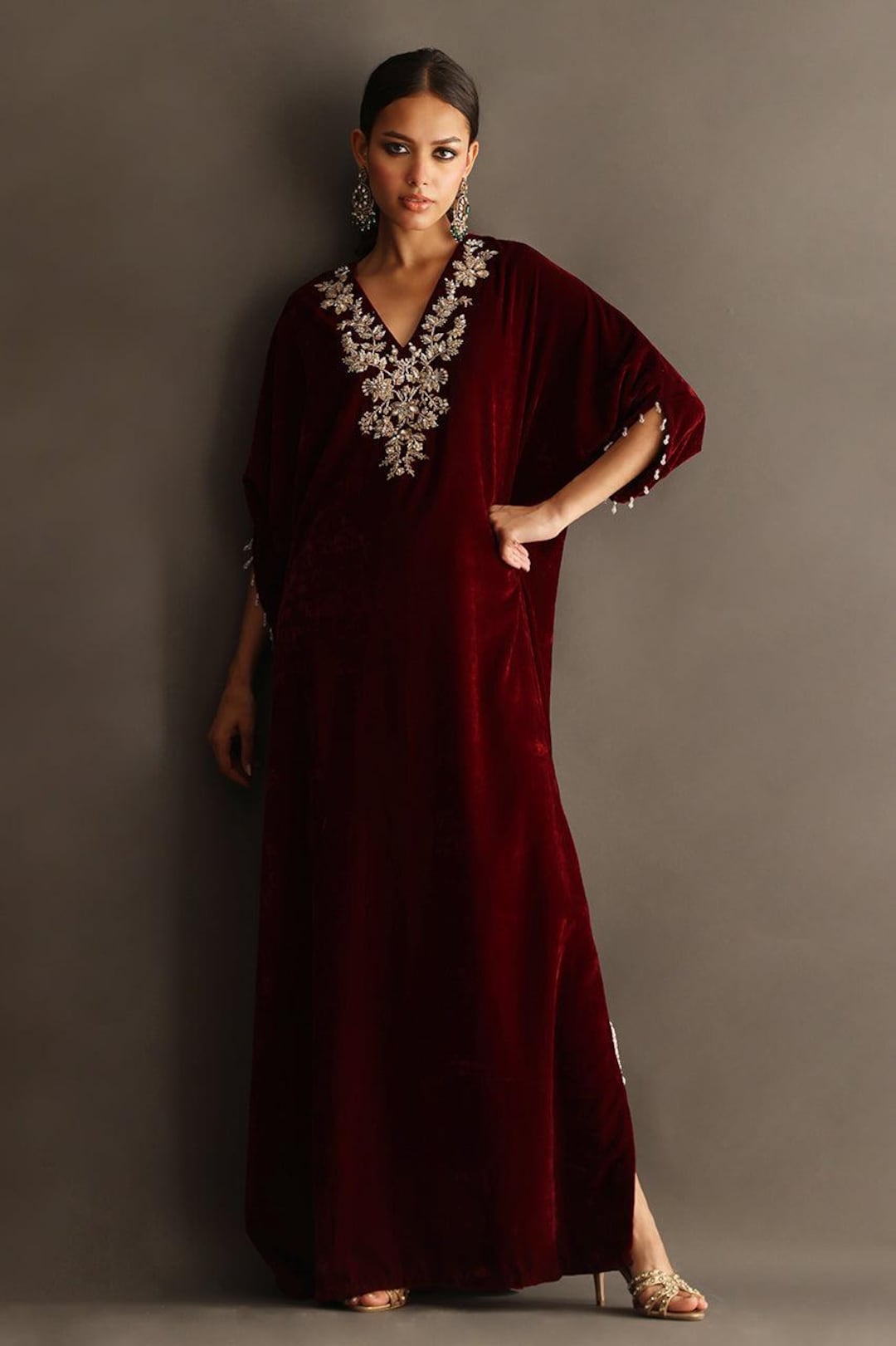 Maroon Velvet Kaftan, Gold Embellished Moraccon Wedding Caftan - Etsy