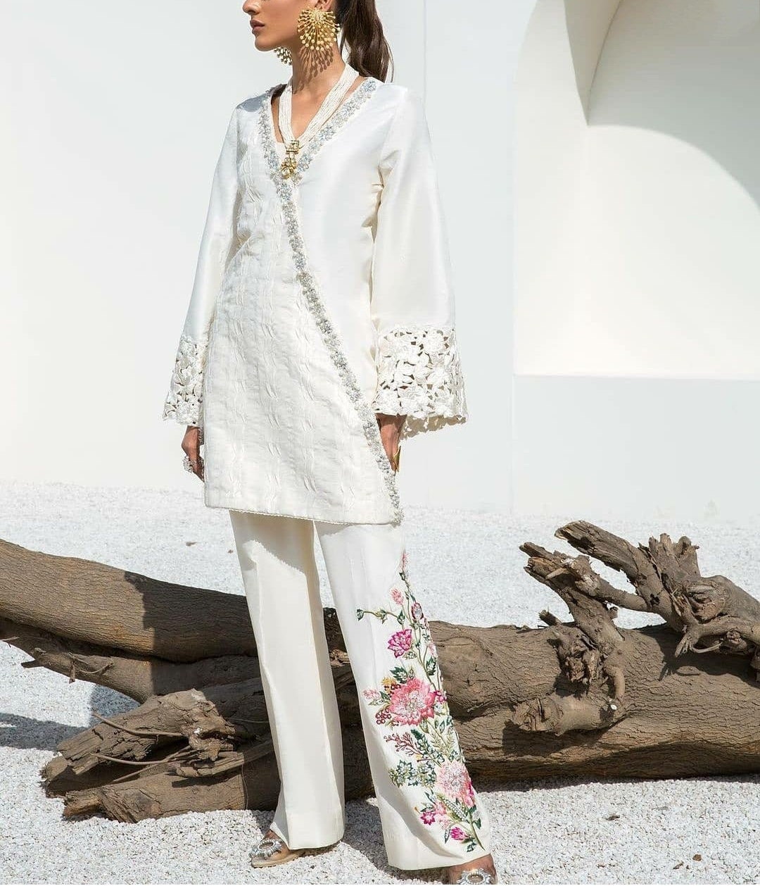 White Floral Pant With Jacket Overlap Jacket Suit Pant Short - Etsy