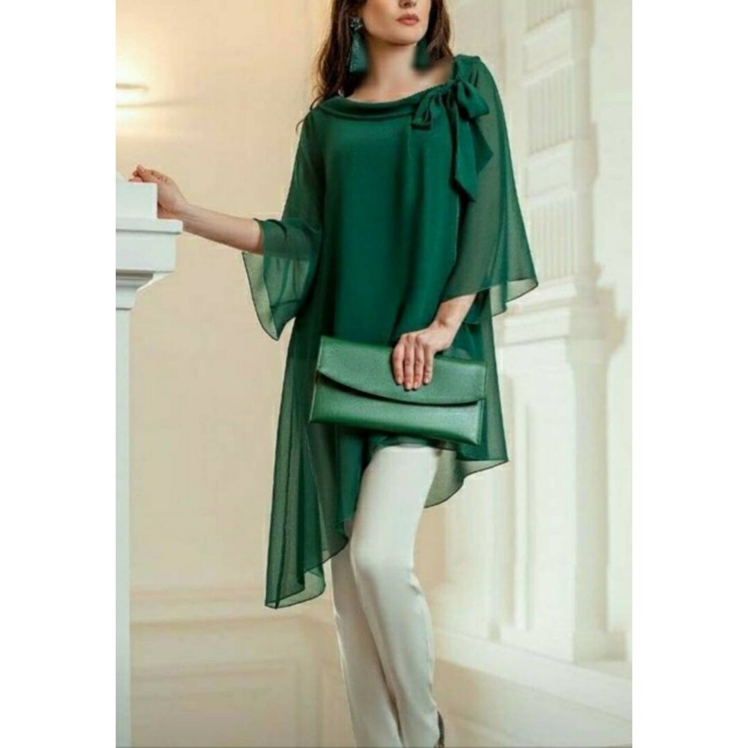 Asymmetrical Green Tunic Pant Set: Formal Party Wear, Bride Mother ...