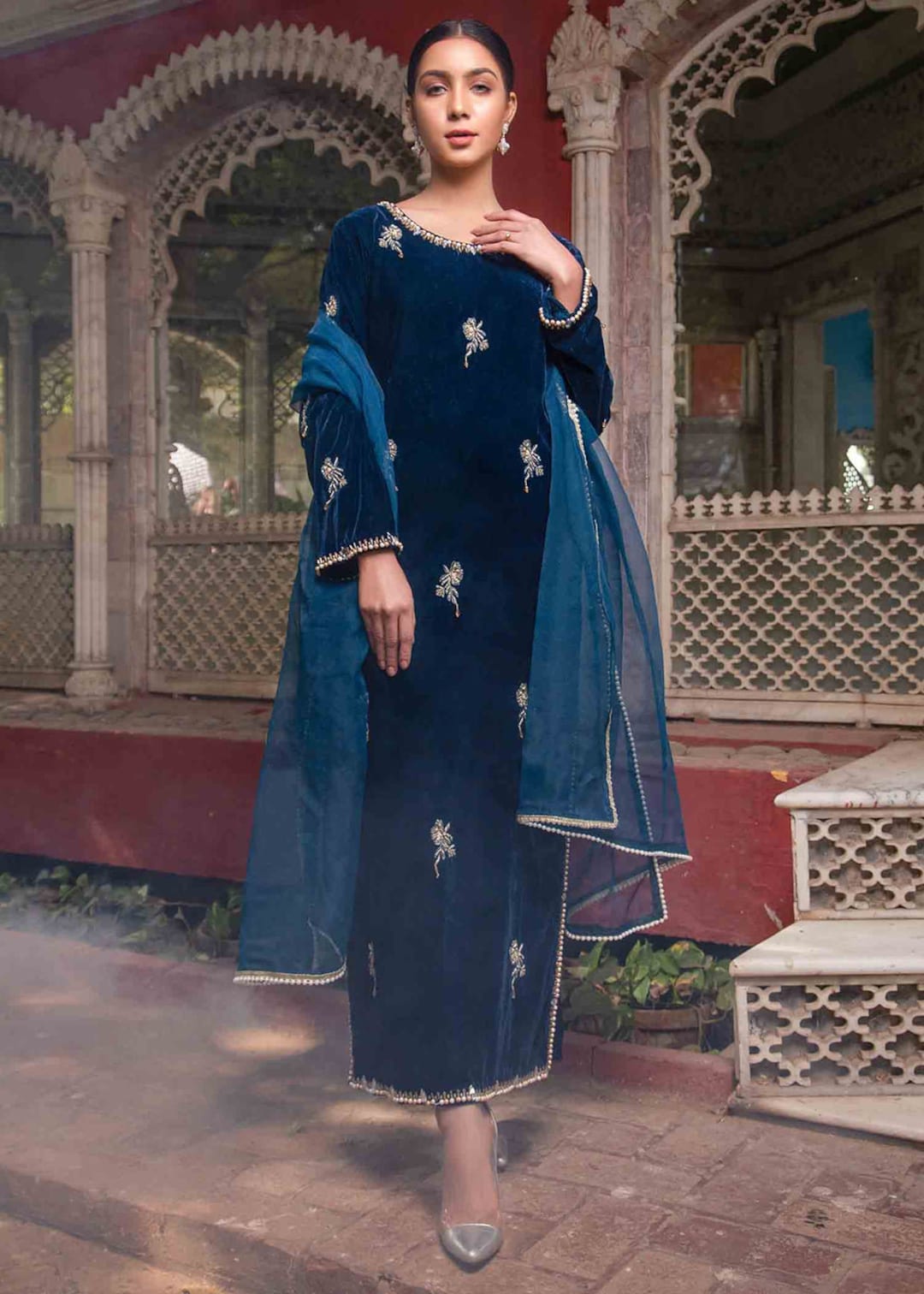 Teal Blue Velvet Salwar Suit: Embroidered Indian Women's Wear - Etsy