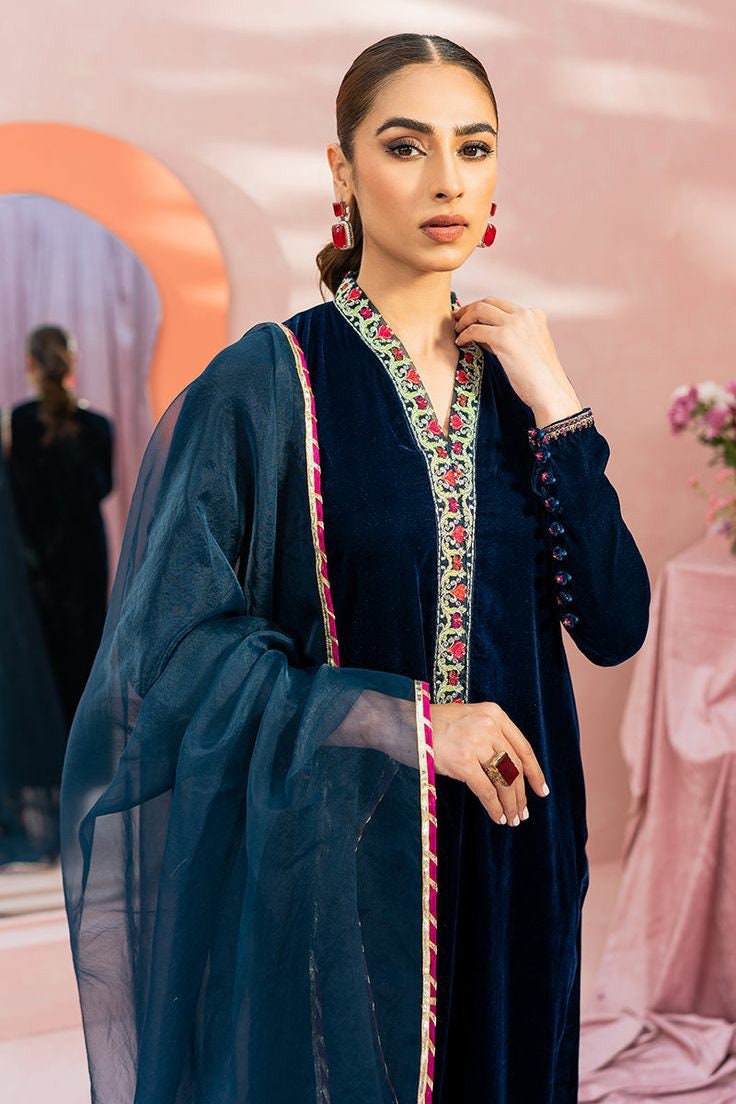 Teal Blue Velvet Dressembroidered Velvet Suitvelvet Salwar - Etsy