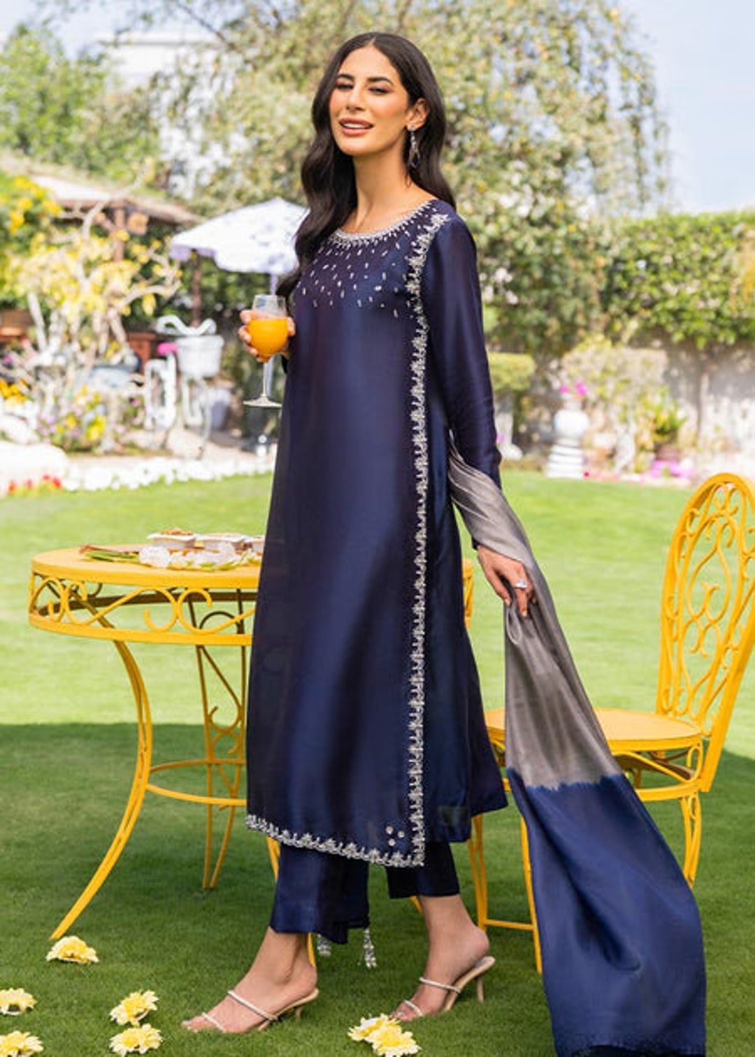 Midnight Blue Salwar Kameez Long Kurti Dupatta Pant Suit ,plus Size ...
