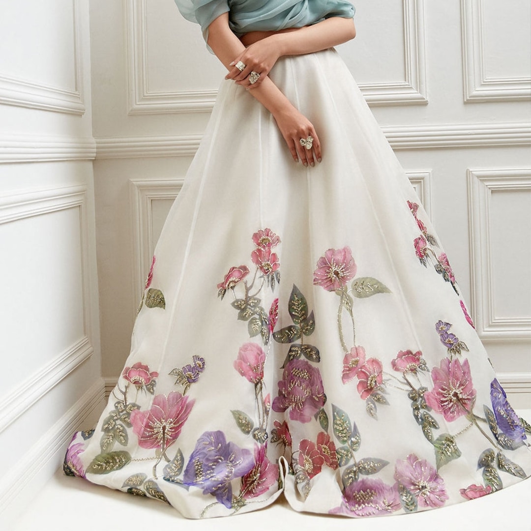 Floral Hand-painted Wedding Skirt: off White Beaded Embellished Skirt ...