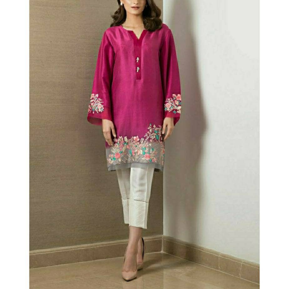 Beautiful Hot Pink Tunic With off White Pantresham Thread | Etsy