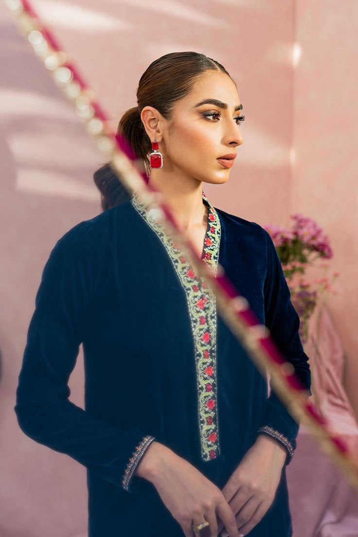 Teal Blue Velvet Dressembroidered Velvet Suitvelvet Salwar - Etsy
