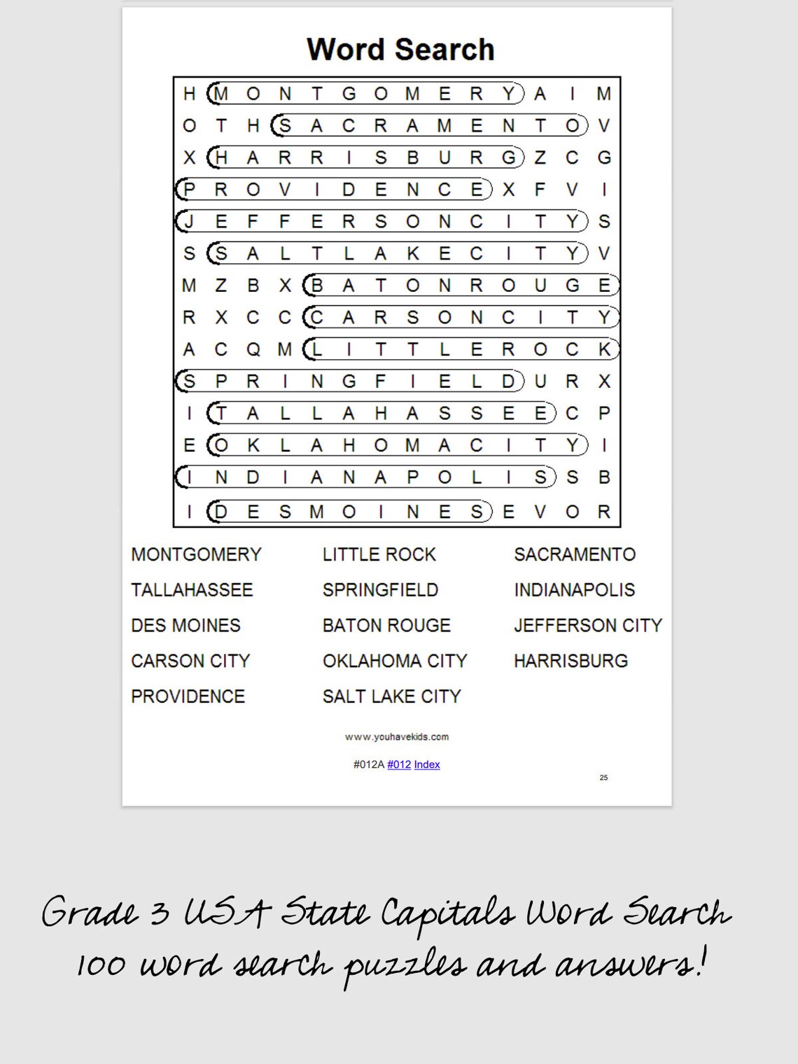 100 Printable Grade 3 USA State Capitals Word Searches With Answers - Etsy