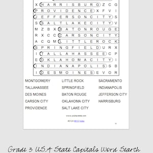 100 Printable Grade 3 USA State Capitals Word Searches With Answers - Etsy