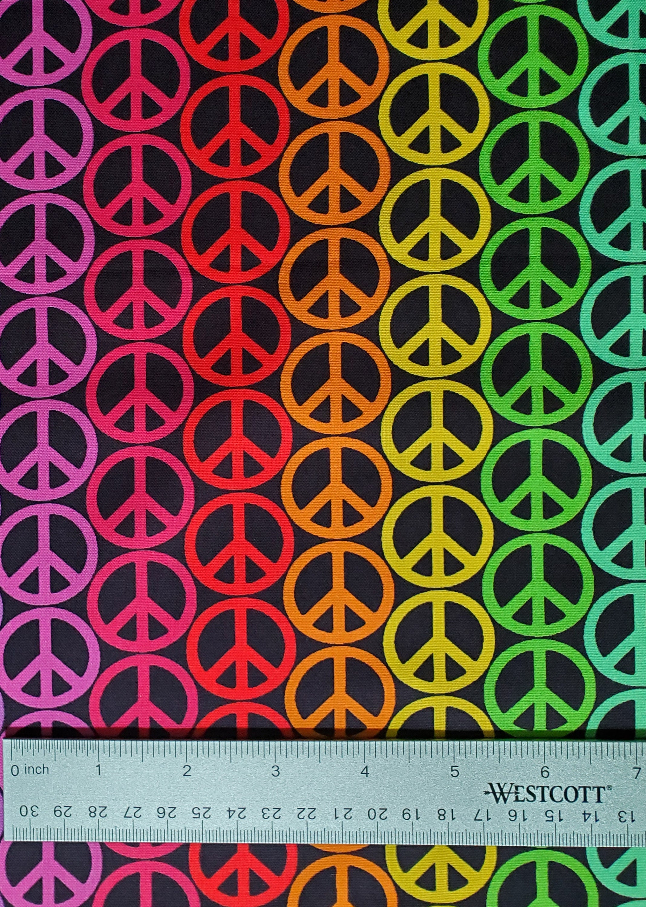 Peace to All. Cotton Fabric by Freckle and Lollie. Rainbow Peace Signs ...
