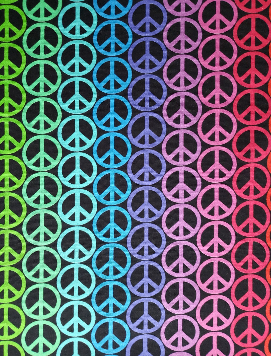 Peace to All. Cotton Fabric by Freckle and Lollie. Rainbow Peace Signs ...