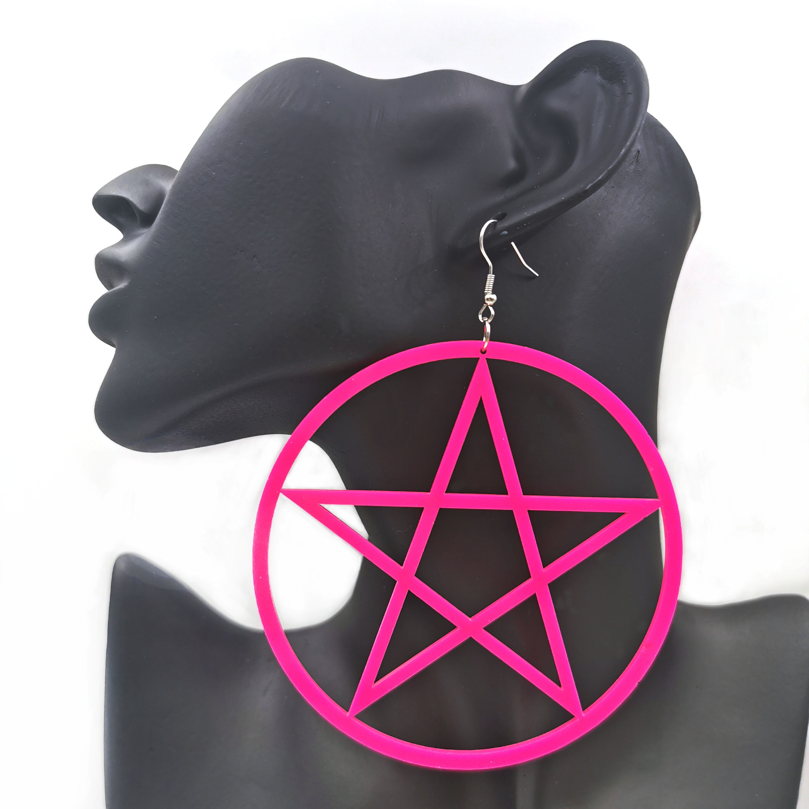 Large Hot Pink Pentacle Earrings / Punk Horror Gothic | Etsy