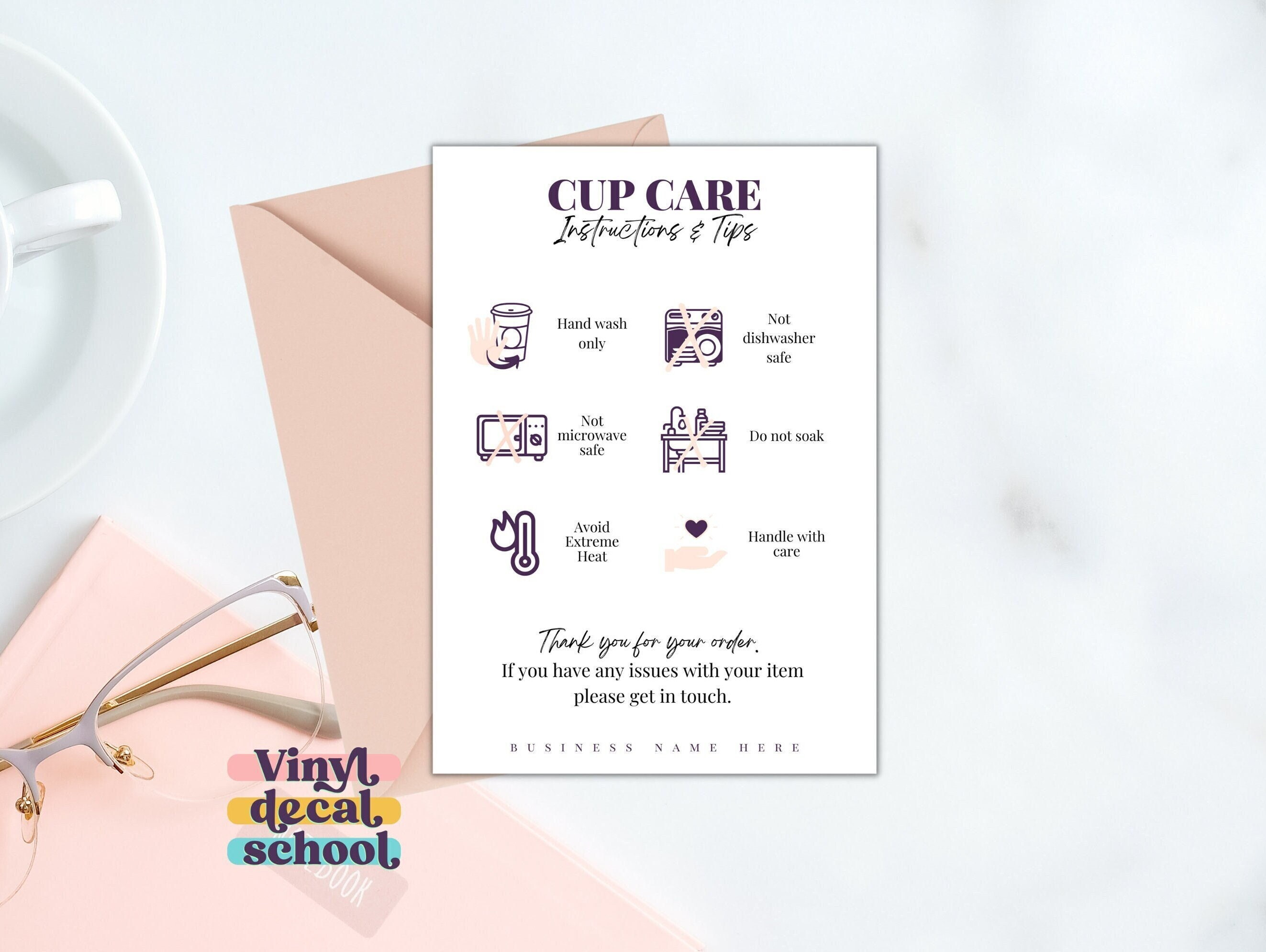Editable Cup Care Template With Illustrations // Tumbler Care ...