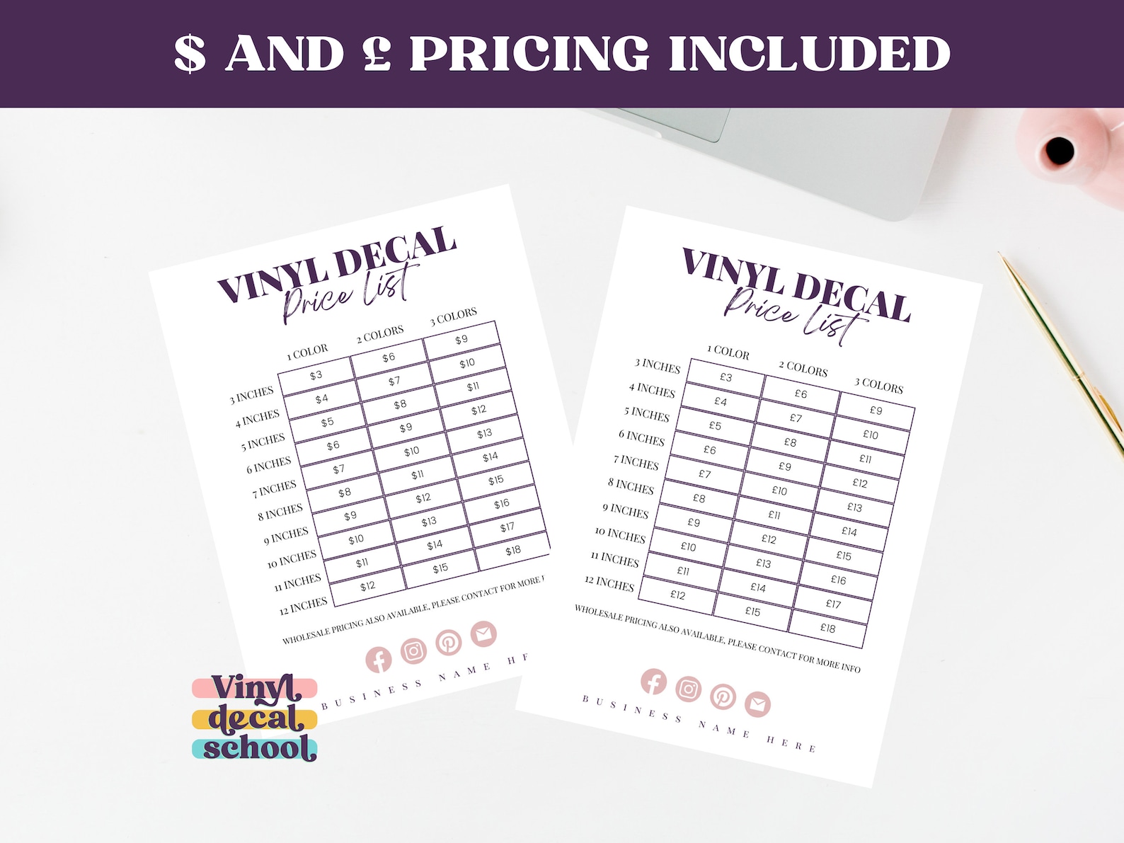 Editable Vinyl Pricing List // Easy to Read Vinyl Decal Pricing Chart ...