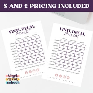 Editable Vinyl Pricing List // Easy to Read Vinyl Decal Pricing Chart ...